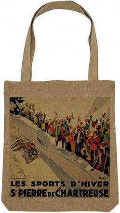 Fabulous Sac Shopping Tote Bag Aspect Lin - Chartreuse Montagnes France Poster Vintage Tourisme Art Deco 30s - Sac de Courses Toile Epaisse 360g Beige Naturel 