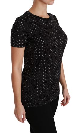 Dolce & Gabbana Womens Black Dotted Crewneck Cotton Top T-Shirt