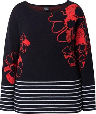 Ulla Popken Strickpullover Pullover Bl&uuml;ten U-Boot-Ausschnitt Langarm