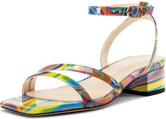 Castamere Femmes Bas Bloc Chunky Talon Heel Carr&eacute; Bout Lani&egrave;res Cheville Sandales Dress Mariage Party Chaussures 3.5 CM Heels Graffiti color&eacute; 42 EU