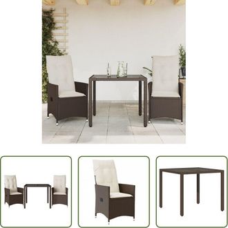 vidaXL Gartentisch - 3-tlg. Bistro-Set mit Kissen Braun Poly Rattan
