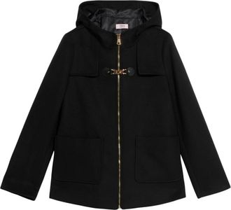 Oltre Femme, Manteaux, Noir, Taille: 48 FR Veste &agrave; Capuche avec Boucle