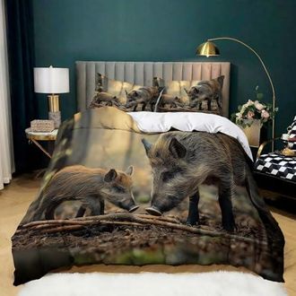 Generic Housse de Couette Parure 3 Pi&egrave;ces Sanglier Sauvage, Brun Doux Parure de Lit en Microfibre Fermeture &Eacute;clair Housse de Couette 200 &times; 200 cm avec 2 taies