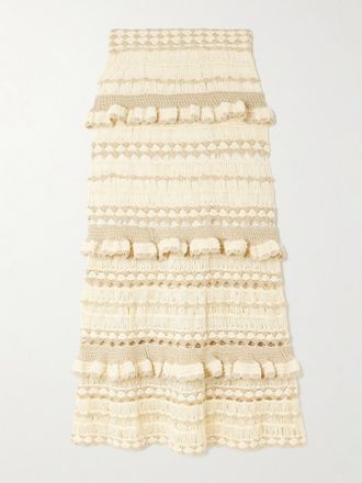 Zimmermann Wanderlust Maxirock Aus Pointelle-strick Mit R&uuml;schen - Creme