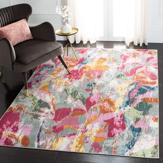 Safavieh Traditionell Teppich für Wohnzimmer, Esszimmer, Schlafzimmer - Lillian Collection, Kurzer Flor, Grau und Rosa, 122 X 183 cm