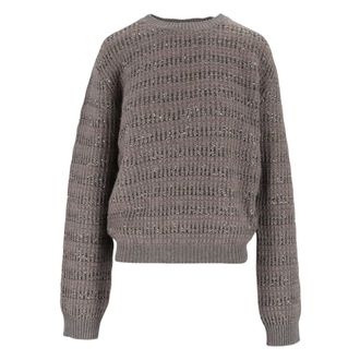 Fabiana Filippi Maglia girocollo in Platinum Mohair Righe Paillett - Femme - Pulls - Gris - Taille: 42 FR