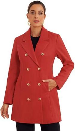 Allegra K Manteau DHiver Pour Femmes Caban Mi-Long Chaud à Double Boutonnage Manteaux à Revers Cranté Trench-Coat Classique Rouge XL