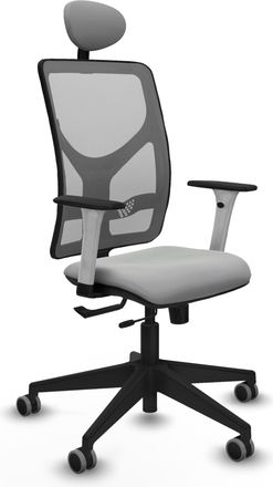 Piqueras y Crespo B&uuml;rostuhl mit wei&szlig;en und schwarzen Armlehnen, h&ouml;henverstellbarer Lendenwirbelst&uuml;tze und festem Kopfteil, ausgestattet mit Syncro/Traslack. Grau/Hellgr