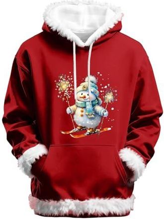 Generic Sweat à capuche de Noël surdimensionné pour femme avec imprimé mignon, ample et drôle avec bordure en fausse fourrure, pull de Noël à manches longues 
