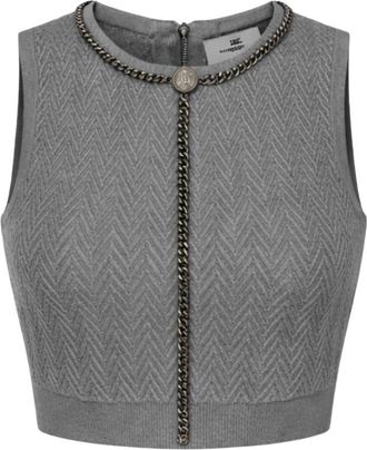 Elisabetta Franchi Femme, Tops, Gris, Taille: 40 FR Top en Viscose avec D&eacute;tail de Cha&icirc;ne