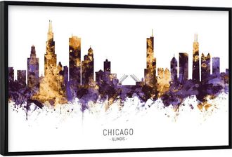 artboxONE Poster mit schwarzem Rahmen 60x40 cm Städte/Chicago Chicago Skyline PurpleGold - Bild Chicago