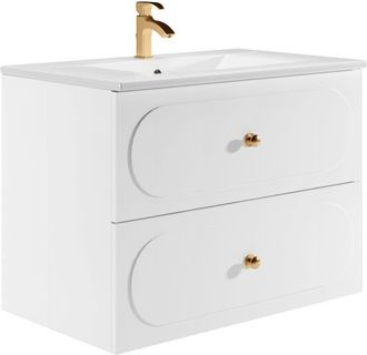 Vente-Unique Meuble de salle de bain suspendu avec vasque à encastrer - Blanc - 80 cm - SATOBAL