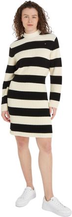 Tommy Hilfiger CO CARDI STITCH SWT DRESS Strickkleider Damen, Schwarz (Black/ Calico Rugby Stp), XXL