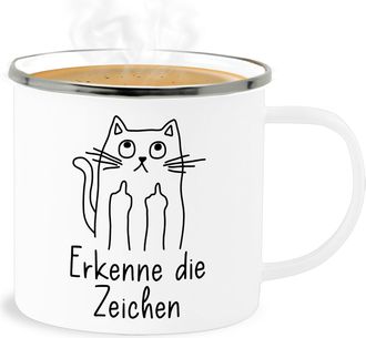 Shirtracer Emaille Becher Blechbecher - Statement Sprüche - Erkenne die Zeichen schwarz - 300 ml - Weiß Silber - sarkasmus katze tasse spruch bösen sprüchen tass