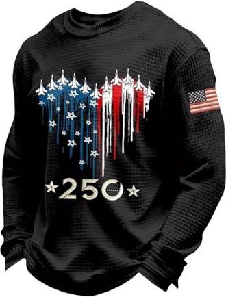 Generic Sweats gaufr&eacute;s pour homme - Imprim&eacute; drapeau am&eacute;ricain - Manches longues - Col rond - Coupe d&eacute;contract&eacute;e - Confortable - V&ecirc;tements de sport pour l&eacute;t&eacute;, 