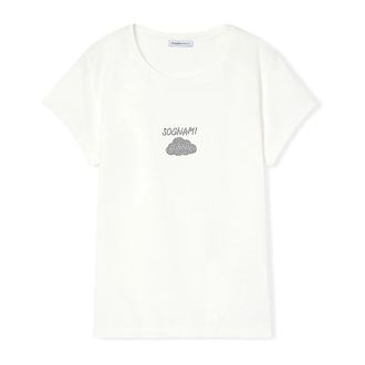 Motivi T-Shirt mit Schriftzug und Strassapplikationen - - Tops - Damen - Wei&szlig; - S