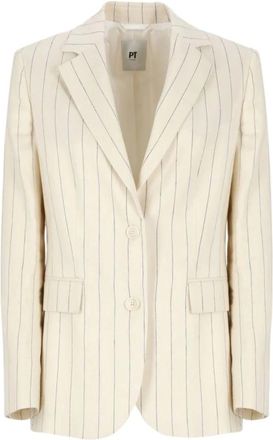 Pantaloni Torino Femme, Vestes, Beige, Taille: 38 FR Blazer &agrave; rayures coupe d&eacute;contract&eacute;e
