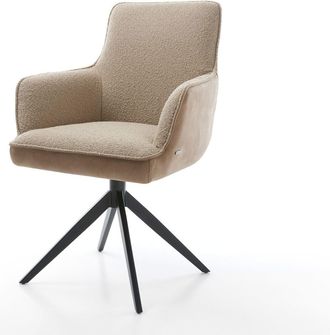 DELIFE Drehstuhl Heira-Flex mit Armlehnen Materialmix Schlamm Kreuzgestell breit Schwarz 360° drehbar Wippfunktion Taschenfederkern, Esszimmerstühle