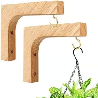 Generic Lot de 2 L forme supports muraux en bois,suspensions murales en Bois pour Fleurs,Crochets muraux &agrave; Suspendre,Support pour plantes, lanterne, crochet m