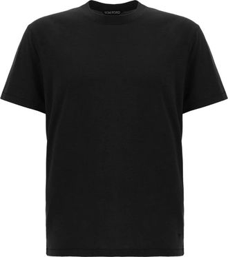Tom Ford Homme, Tops, Noir, Taille: S Lyocell Cotton Crew Neck T-Shirt