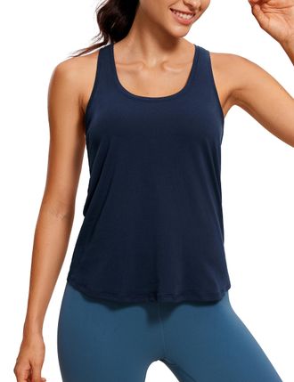 CRZ YOGA Damen Sport Tank Top Racerback Fitness Gym Top Baumwolle Oberteile Locker Atmungsaktiv Ärmellos Tops Marine 38