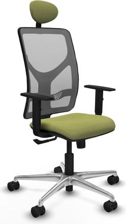 Piqueras y Crespo Stuhl mit 1D-Armen, h&ouml;henverstellbare Lendenwirbelst&uuml;tze und festes Kopfteil, ausgestattet mit 3 Positionen und Schneidschaum, Grau/Olivgr&uuml;n