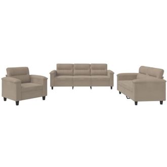 vidaXL 3-tlg. Sofagarnitur mit Kissen Taupe Mikrofasergewebe vidaXL