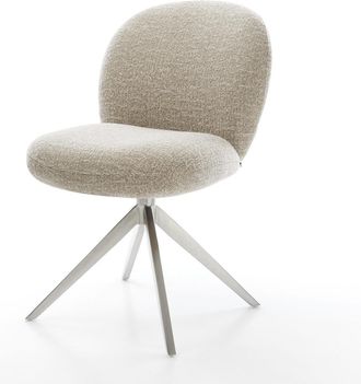 DELIFE Drehstuhl Nube-Flex Webstoff Soft Beige Kreuzgestell breit Edelstahl 360° drehbar Wippfunktion Taschenfederkern, Esszimmerstühle