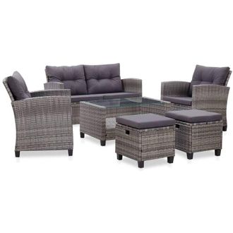 vidaXL Vidaxl - 6-tlg. Garten-Sofagarnitur mit Auflagen Poly Rattan Dunkelgrau