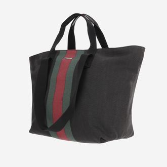 Gucci Mens Shopping Bag Positano Black Canvas Cotton Shoulder