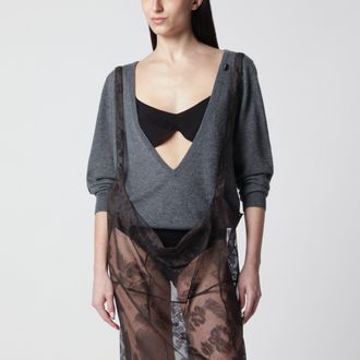 Prada V-Ausschnitt-Pullover aus Kaschmir in Grau