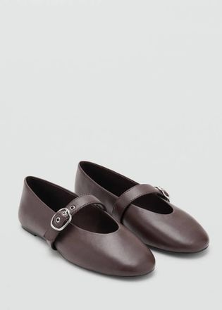 Mango Ballerines cuir bride &agrave; boucle chocolat - Femme - 35 - MANGO