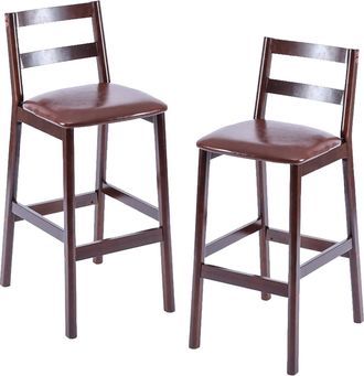 Generic 28 Barhocker In Thekenhöhe, 2er-Set, Rückenlehne Aus Massivholz Mit Kunstlederkissen, Armloser Kücheninselstuhl for Café-Bar(Leather G)