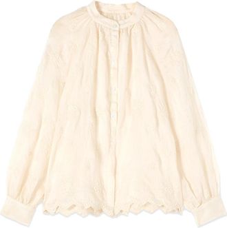 Oltre Femme, Blouses et Chemises, Blanc, Taille: 44 FR Blouse en mousseline avec broderie