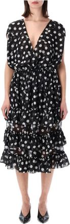 Dries Van Noten Femme, Robes, Noir, Taille: 40 FR Robe Midi &agrave; Volants et Pois