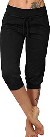 ORANDESIGNE Jogging Femme 3/4 Pantalon de Sport Yoga Gym avec Poches Pantalons Courts Casual Harem Yoga Pilates Capri Shorts Elastique Bermuda C Noir XXL