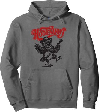 Giant Step Design Co. Hootenanny! Funny Banjo Owl Country Bluegrass Cottagecore Pullover Hoodie