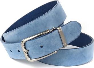 Anthoni Crown Ceinture en Cuir Plein, Bleu Clair, 110 cm Homme