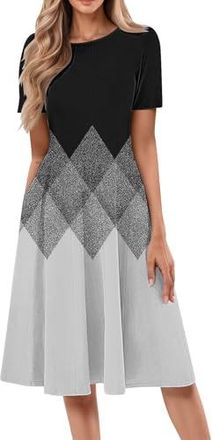 Generic Oyuchga Robe dété élégante pour femme - Couleur unie - Longueur genou - Grandes tailles - Manches courtes - Robe dété décontractée - Robe de plage - L