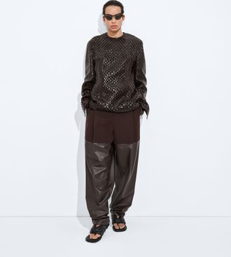 Bottega Veneta Pantalon en coton et cuir - Marron - Femme - 40