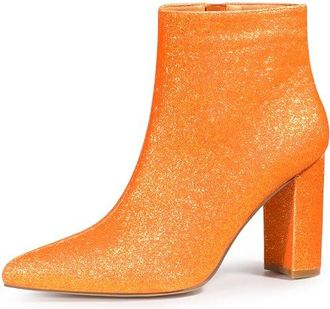 Allegra K Bottines &agrave; Bout Pointu pour Femmes &agrave; Paillettes Scintillantes Orange 38.5