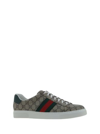 Gucci Mens Gg Supreme Sneakers Bei-Ebony-Vrv-Green Bei-ebony/vrv/green