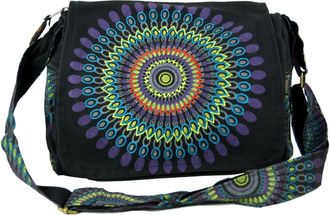 Guru Shop Schultertasche, Hippie Tasche, Goa Tasche - Schwarz, Unisex - Erwachsene, Baumwolle, 23x28x20 cm