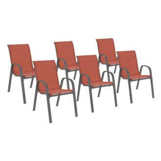 IDMarket Idmarket - Set von 6 Gartenst&uuml;hlen lyma Metall und Textilene stapelbar terracotta