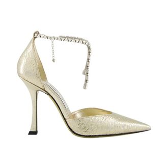 Jimmy Choo London Femme, Chaussures, Jaune, Taille: 37 EU Escarpins dor&eacute;s en textile m&eacute;tallique froiss&eacute;