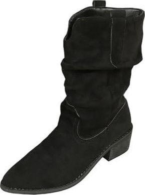 Generic Bottes &eacute;paisses en faux daim pour femme - Style d&eacute;contract&eacute; - Bout pointu - Couleur unie - &Eacute;l&eacute;gantes et confortables - &Agrave; enfiler - Classiques au quoti