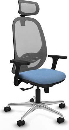 Piqueras y Crespo Callcenter-St&uuml;hle mit 3D-Armen, h&ouml;henverstellbarer Lendenwirbelst&uuml;tze und h&ouml;henverstellbarem Kopfteil, Grau/Himmelblau