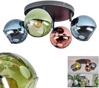 HOFSTEIN Deckenleuchte Koyoto, 4-flammige Deckenlampe aus Metall/Glas in Schwarz/Blau/Gr&uuml;n/Kupfer, verstellbare Leuchte im Retro/Vintage-Design (Schirme &Oslash; 15 c