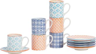 Nicola Spring Handgedruckter Espresso -Cup & Saucer -Set - 65ml - 3 Farben - 12pc