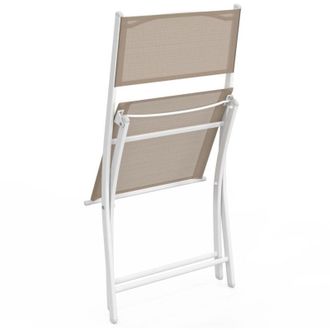 IDMarket Lot de 6 chaises de jardin pliantes BASTIA m&eacute;tal et textil&egrave;ne blanc et beige
